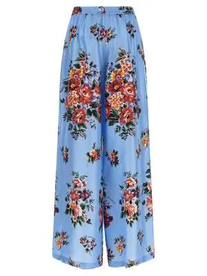 Dolce & Gabbana Mazzo Di Fiori" Print Silk Twill Wide Leg Trousers - Blue