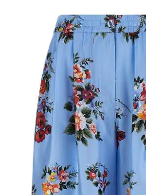 Dolce & Gabbana Mazzo Di Fiori" Print Silk Twill Wide Leg Trousers - Blue