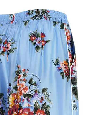 Dolce & Gabbana Mazzo Di Fiori" Print Silk Twill Wide Leg Trousers - Blue