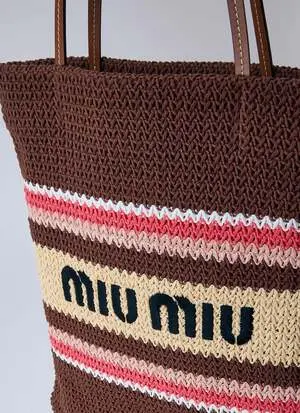 Miu Miu Raffia-effect Woven Tote Bag - Brown