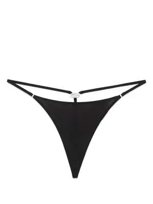 DIESEL® D-string Thong With Oval D Logo Plaque - Black