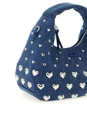 GANNI Denim Studded Mini Hobo Handbag