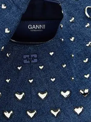 GANNI Denim Studded Mini Hobo Handbag