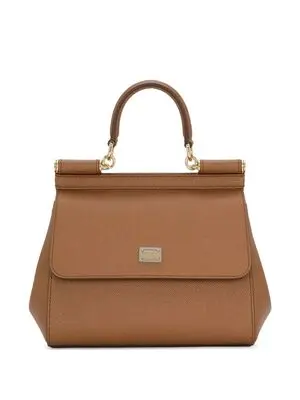 Dolce & Gabbana DOLCE & GABBANA Sicily Medium Dauphine Calf Leather Handbag Brown