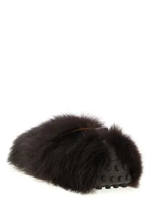 TOD'S Gommino Long-haired Sheep Fur Loafers - Brown