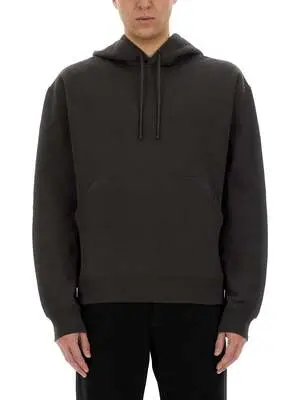 Saint Laurent Logo Embroidered Hooded Sweatshirt - Gray