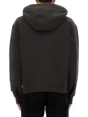 Saint Laurent Logo Embroidered Hooded Sweatshirt - Gray