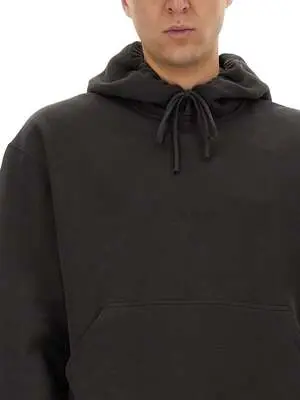 Saint Laurent Logo Embroidered Hooded Sweatshirt - Gray