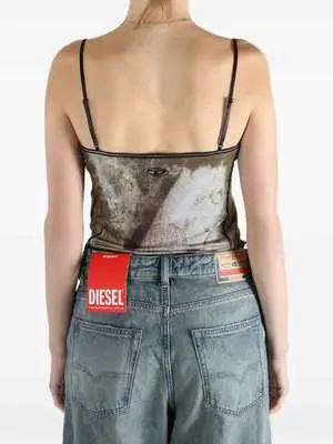 DIESEL® Graphic Print Top With Thin Shoulder Straps - Brown