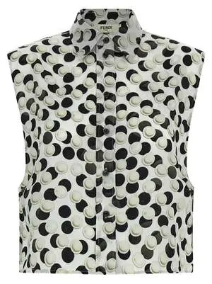 Fendi Jacquard Polka Dot Silk Cropped Shirt