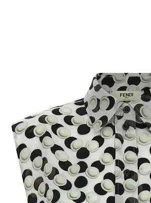 Fendi Jacquard Polka Dot Silk Cropped Shirt