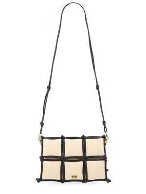 Cult Gaia Woven Canvas Shoulder Bag With Leather Trim