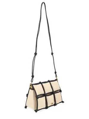Cult Gaia Woven Canvas Shoulder Bag With Leather Trim