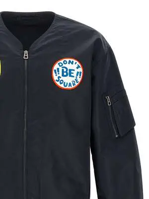Kenzo Collarless Nylon Bomber Jacket With Patch Embellishments