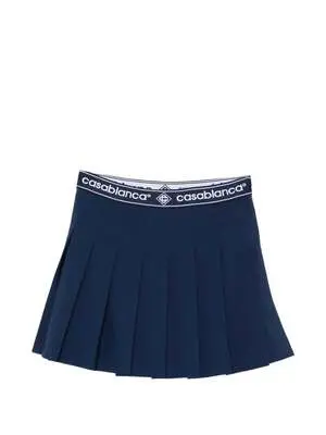 Casablanca Pleated Mini Skirt With Logo Band - Blue