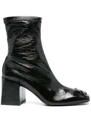 COURREGES Calfskin Glossy Finish Boots With Logo Appliqu - Black