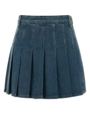 Burberry Stretch Denim Pleated Skirt - Blue