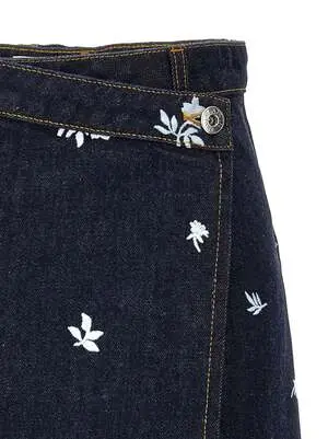 LANVIN Embroidered Denim Wrap Skirt