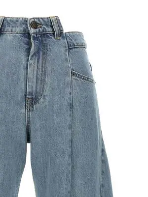 MAISON MARGIELA Asymmetrical Waist Wide Leg Jeans - Blue