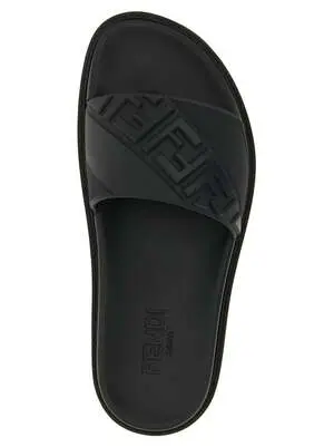 Fendi Diagonal Ff Logo Band Slides