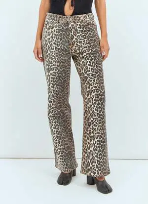 GANNI Leopard Print Izey Pants - Brown