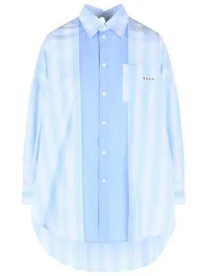 Marni Cotton Poplin Shirt With Vertical Stripes And Embroidered Pocket - Blue