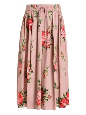 Dolce & Gabbana DOLCE & GABBANA Rose Bouquet-Print Cotton Pleated Skirt Multicolor