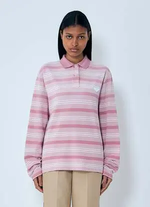 Prada Striped Long Sleeve Piqué Polo Shirt - Gray