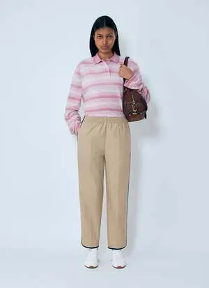 Prada Striped Long Sleeve Piqué Polo Shirt - Gray