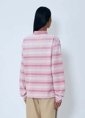Prada Striped Long Sleeve Piqué Polo Shirt - Gray