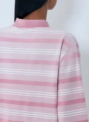 Prada Striped Long Sleeve Piqué Polo Shirt - Gray