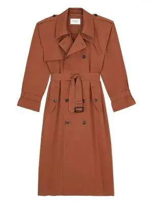 Saint Laurent Water-repellent Cotton And Silk Double-breasted Trench Coat - Brown