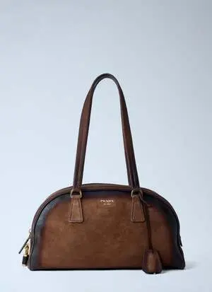 Prada Medium Suede Handbag - Brown