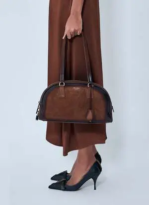 Prada Medium Suede Handbag - Brown