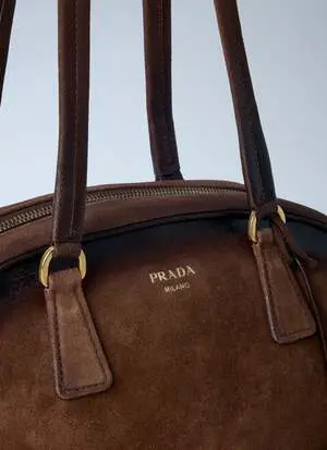 Prada Medium Suede Handbag - Brown