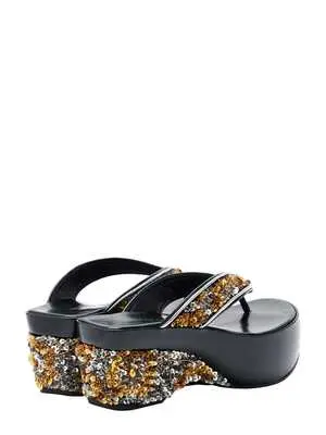 Dries Van Noten Sequined Wedge Flip-flop Sandals
