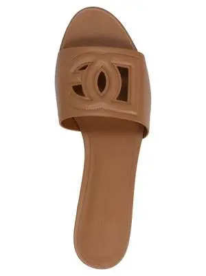 Dolce & Gabbana Calfskin Leather Slide With Dg Millennials Cut-out - Brown