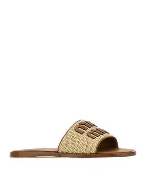 Miu Miu Raffia And Leather Lettering Slippers