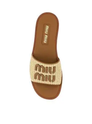 Miu Miu Raffia And Leather Lettering Slippers