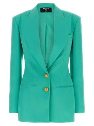 Balmain Logo Button Double-breasted Blazer - Blue