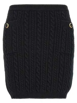 Alessandra Rich Wool Skirt With Button Detail - Black