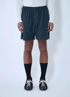 WALES BONNER Checked Linen Tailored Shorts - Blue