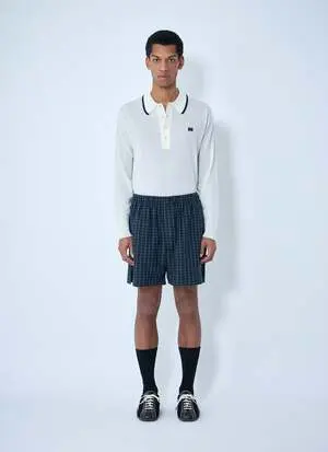 WALES BONNER Checked Linen Tailored Shorts - Blue