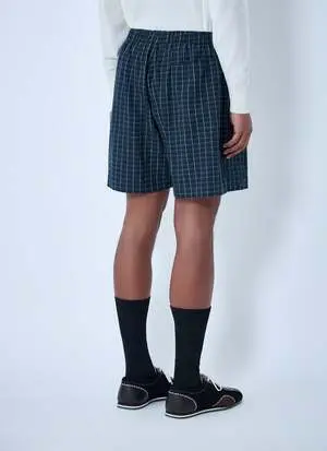 WALES BONNER Checked Linen Tailored Shorts - Blue