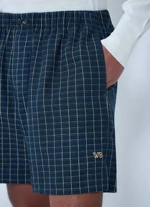 WALES BONNER Checked Linen Tailored Shorts - Blue