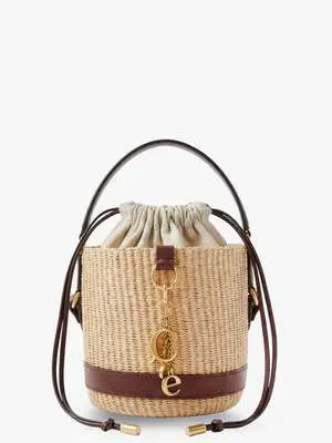 Chloé Raffia Bucket Bag With Leather Trim And Logo Charm - Multicolor