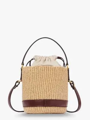 Chloé Raffia Bucket Bag With Leather Trim And Logo Charm - Multicolor