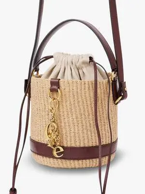 Chloé Raffia Bucket Bag With Leather Trim And Logo Charm - Multicolor