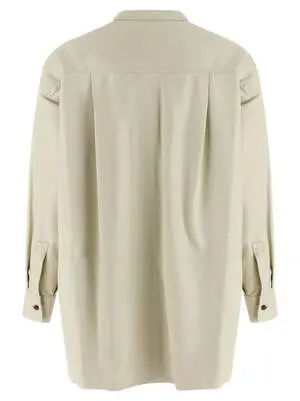 YVES SALOMON Leather Mandarin Collar Shirt