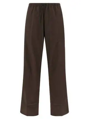 YVES SALOMON Cotton Poplin Pants With Leather Insert - Brown